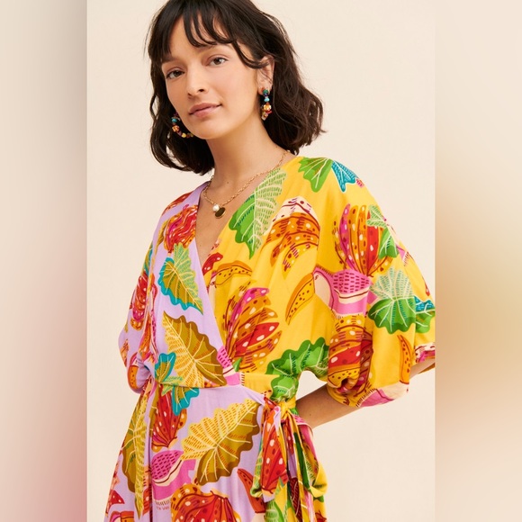FARM Rio | Dresses | Farm Rio Beaks And Bananas Wrap Maxi Dress Nwt ...
